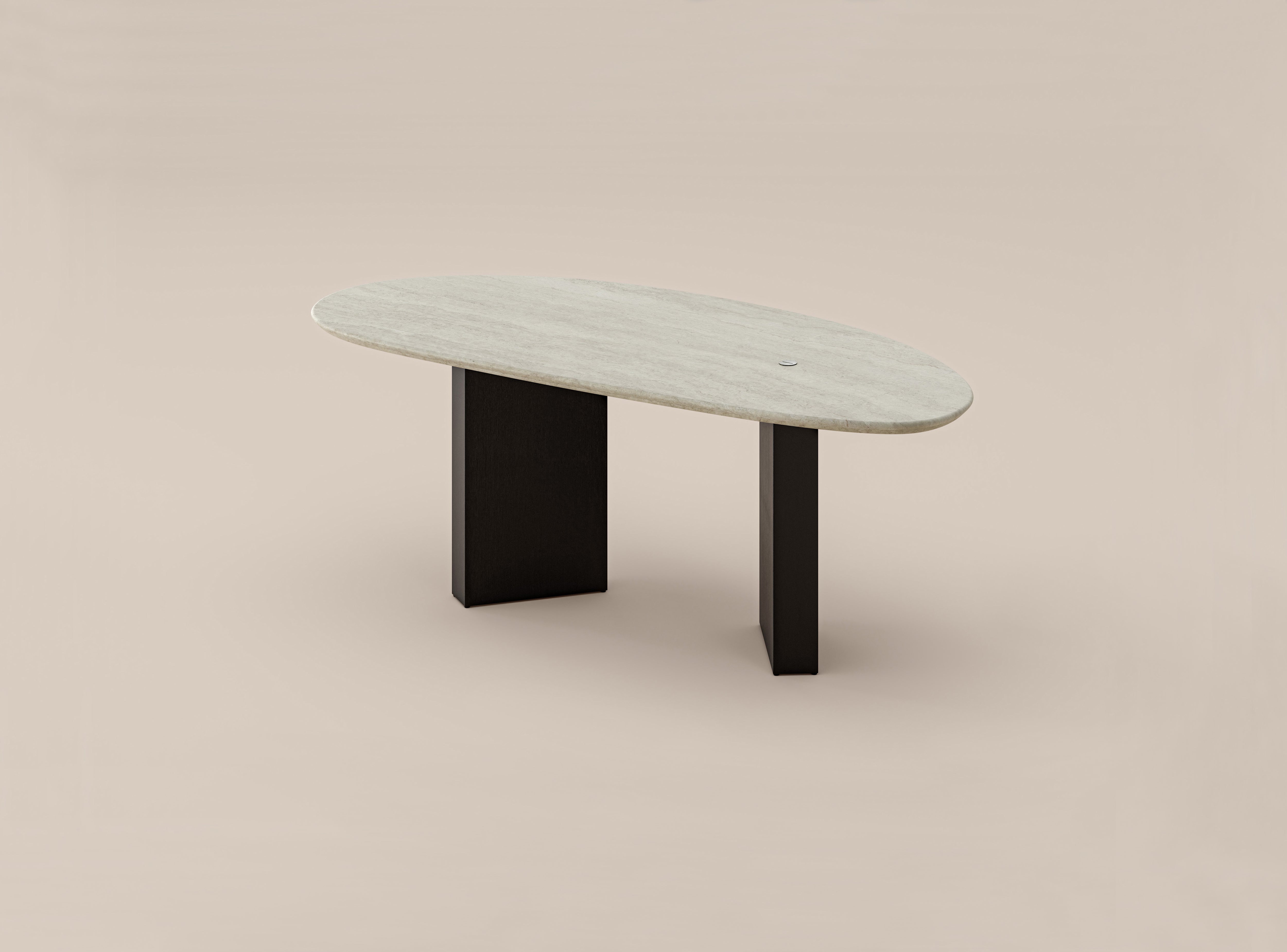 SAMANTHA DINING TABLE - TRAVERTINE AND BLACK OAK– Dara Maison